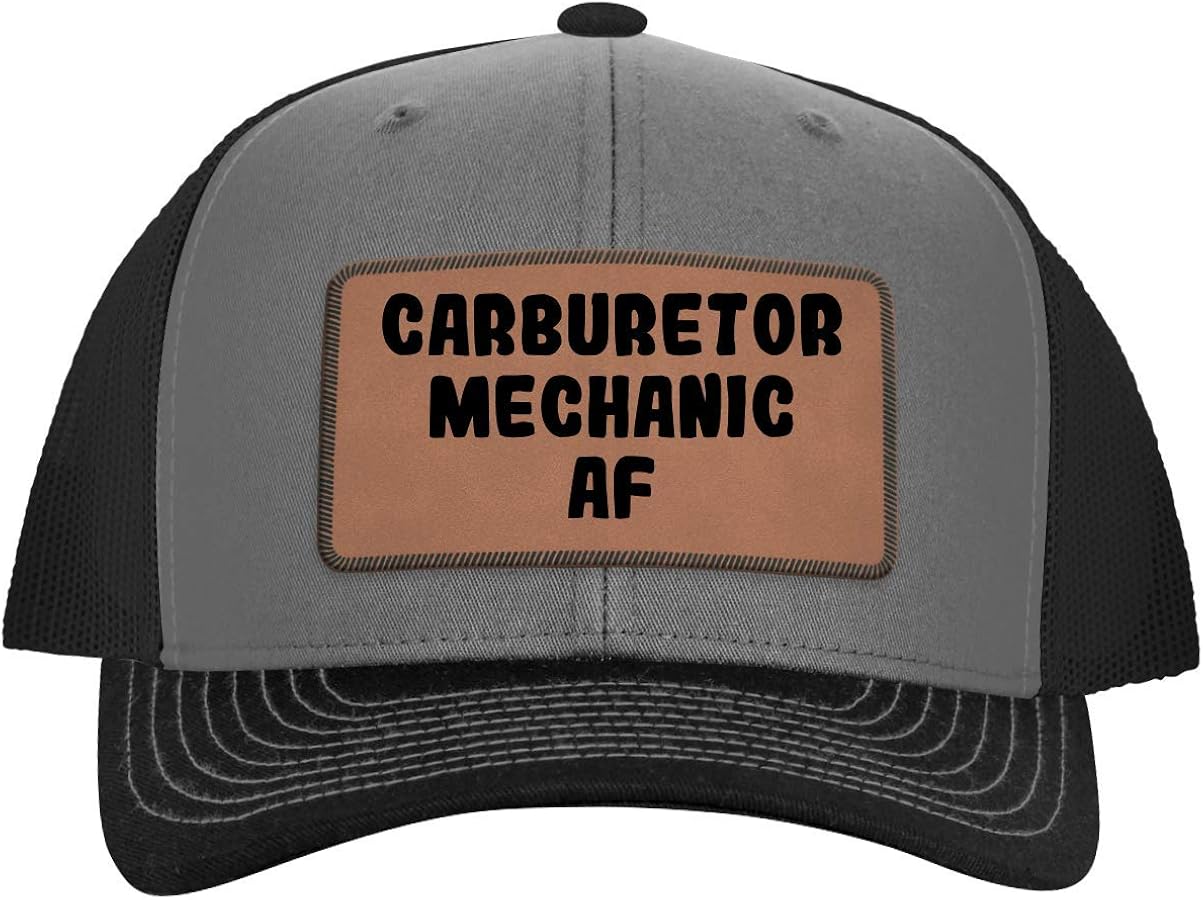 Carburetor Mechanic AF - Leather Dark Brown Patch Engraved Trucker Hat ...
