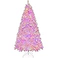 Amazon.com: GOFLAME 7FT Pre-Lit Artificial Christmas Tree Snow Flocked, Hinged Xmas Tree with ...