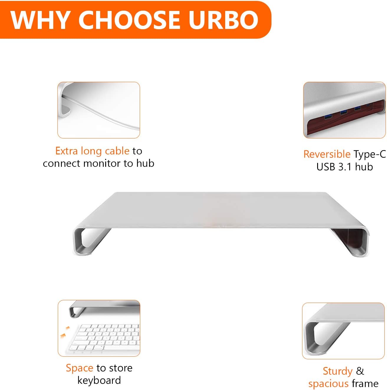 Urbo Monitor Stand with Type-C USB Hub for Multi-Device Connectivity ...