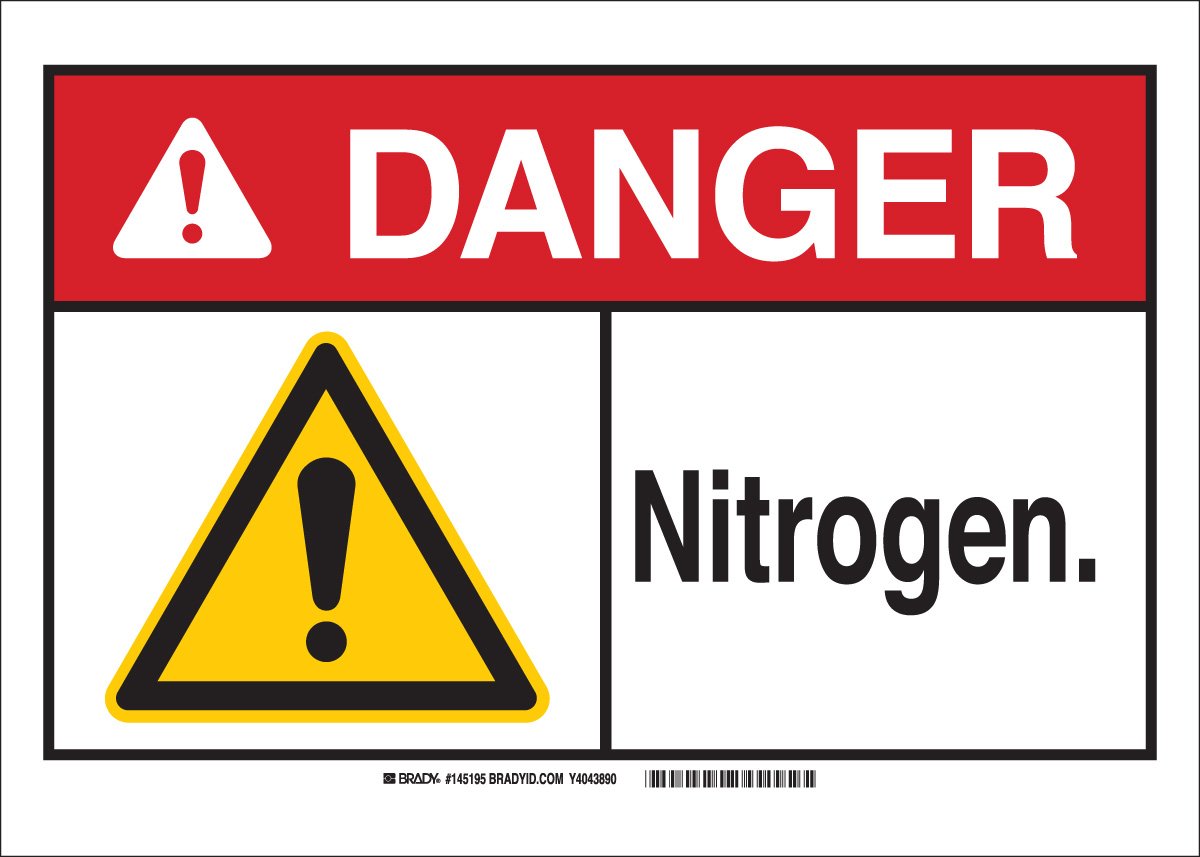 Brady 145196 Aluminum"Danger Nitrogen." Sign, 10" H x 14" W, Black/Red ...