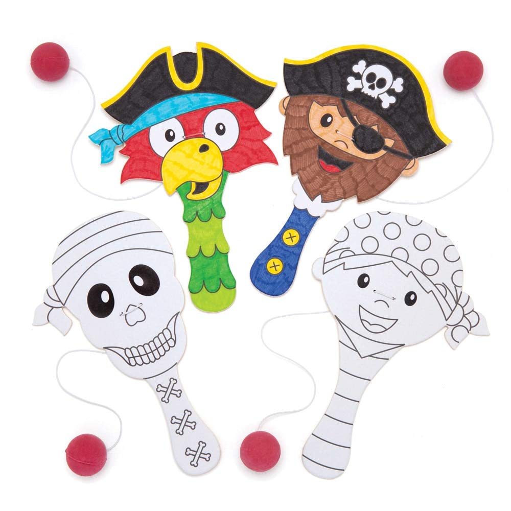 Baker Ross AW612 Pesky Pirates Color in Wooden Paddle Ball and Bat ...