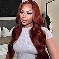 Amazon.com : 180 Desnity Reddish Brown Body Wave Lace Front Wigs Human Hair 13x6 HD Transparent ...
