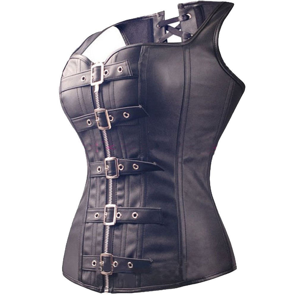KIWI RATA Women’s Punk Rock Faux Leather Buckle-up Corset Bustier ...