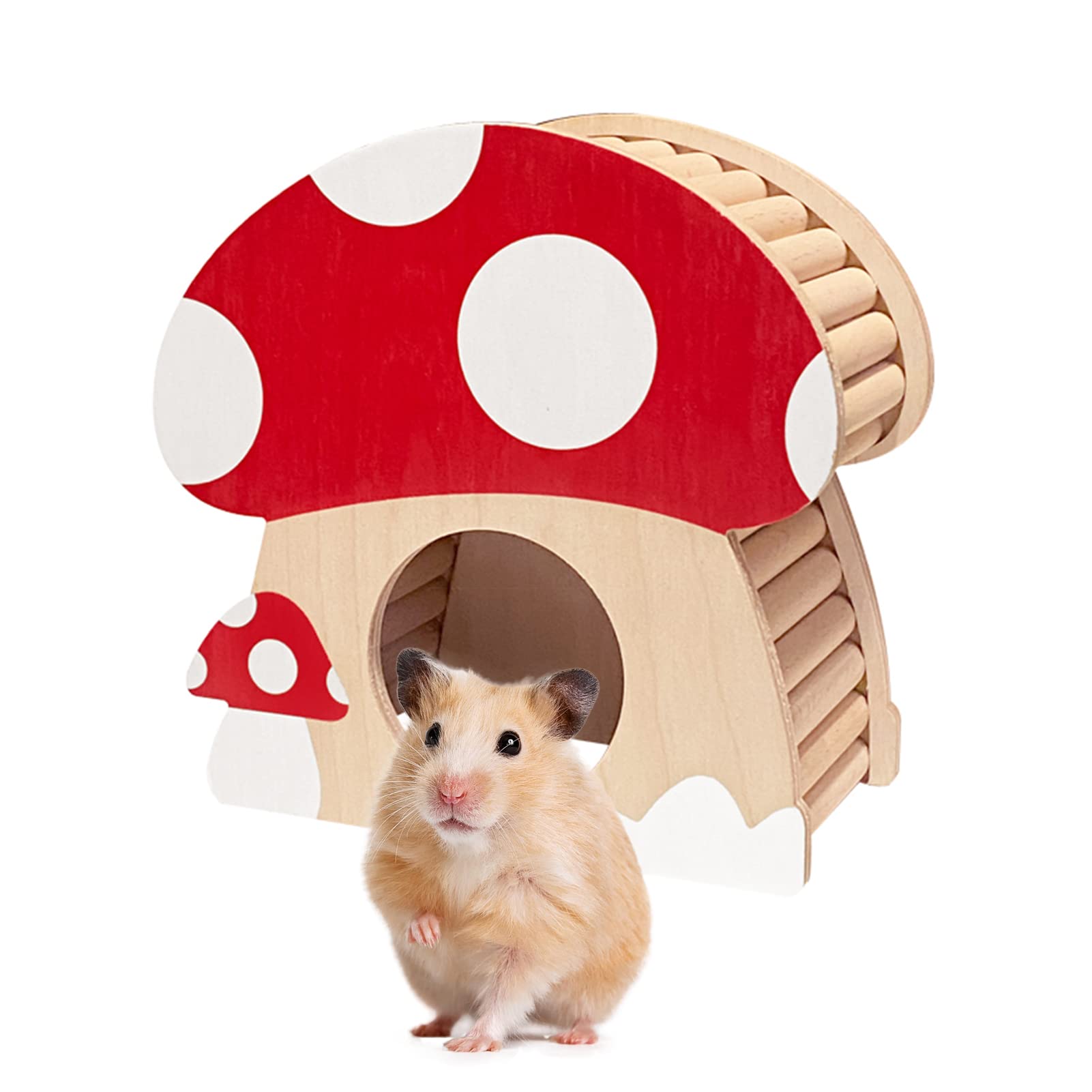 Hamster Mini House, Mushroom-Shaped Wood Hide Home for Dwarf Hamsters ...