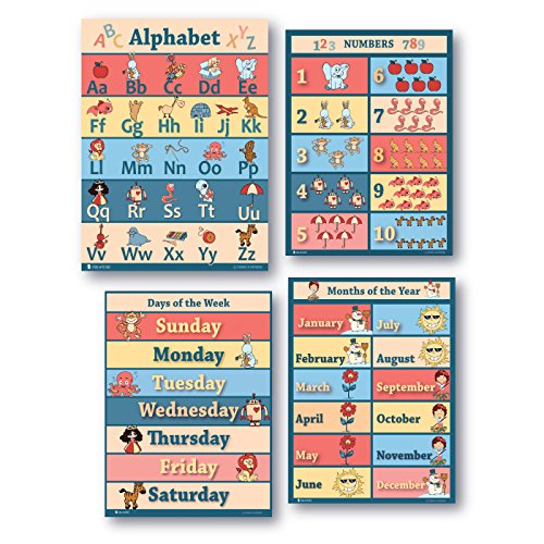 Buy 4 Educational Laminated Pack Charts for classrooms Early Education ...