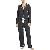 BORN Soft Button Up Pajamas for Women, Knit Button Down Pajama Set with ...
