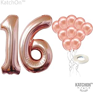 Amazon.com: KatchOn Rose Gold Number 16 Balloons - Large, Pack of 12 ...