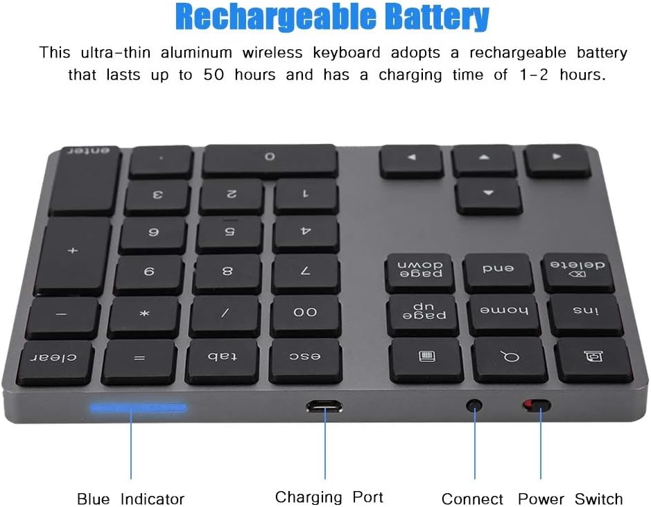 Numeric Keypad – Number Pad, Wireless Bluetooth Numeric Keypad, 34 Keys Number Pad for Laptop ...