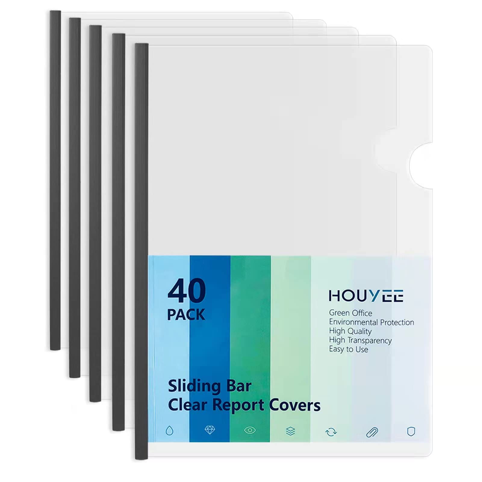 HOUYEE 40 Pack Clear Report Covers with Sliding Bar, 20 Sheet Capacity ...