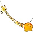 Amazon.com: Giraffe Happy Birthday Party Banner, Cartoon Safari Animal ...