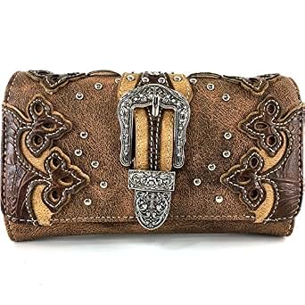 Justin West Laser Cut Rhinestone Silver Buckle Studded Cross Shape ...