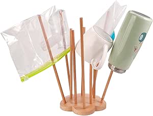 Amazon.com - Woiworco Plastic Bag Drying Rack, Wooden Dish Rack Bottle ...