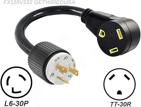 L6-30P MALE TWIST LOCK 3-PIN GENERATOR PLUG to TT-30R 3-PRONG FEMALE ...