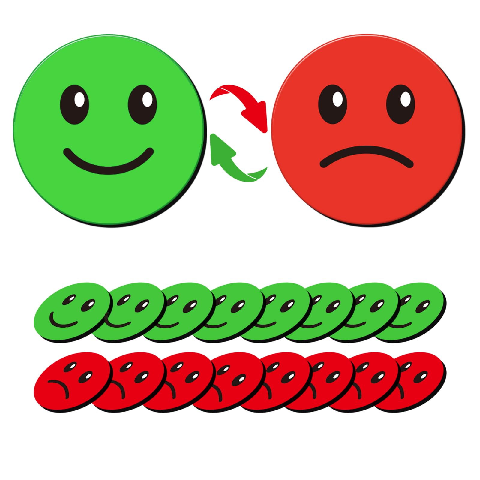 25 Pcs 1” Double-Sided Red Green Smiley Face Magnets, Flip Over Colored ...