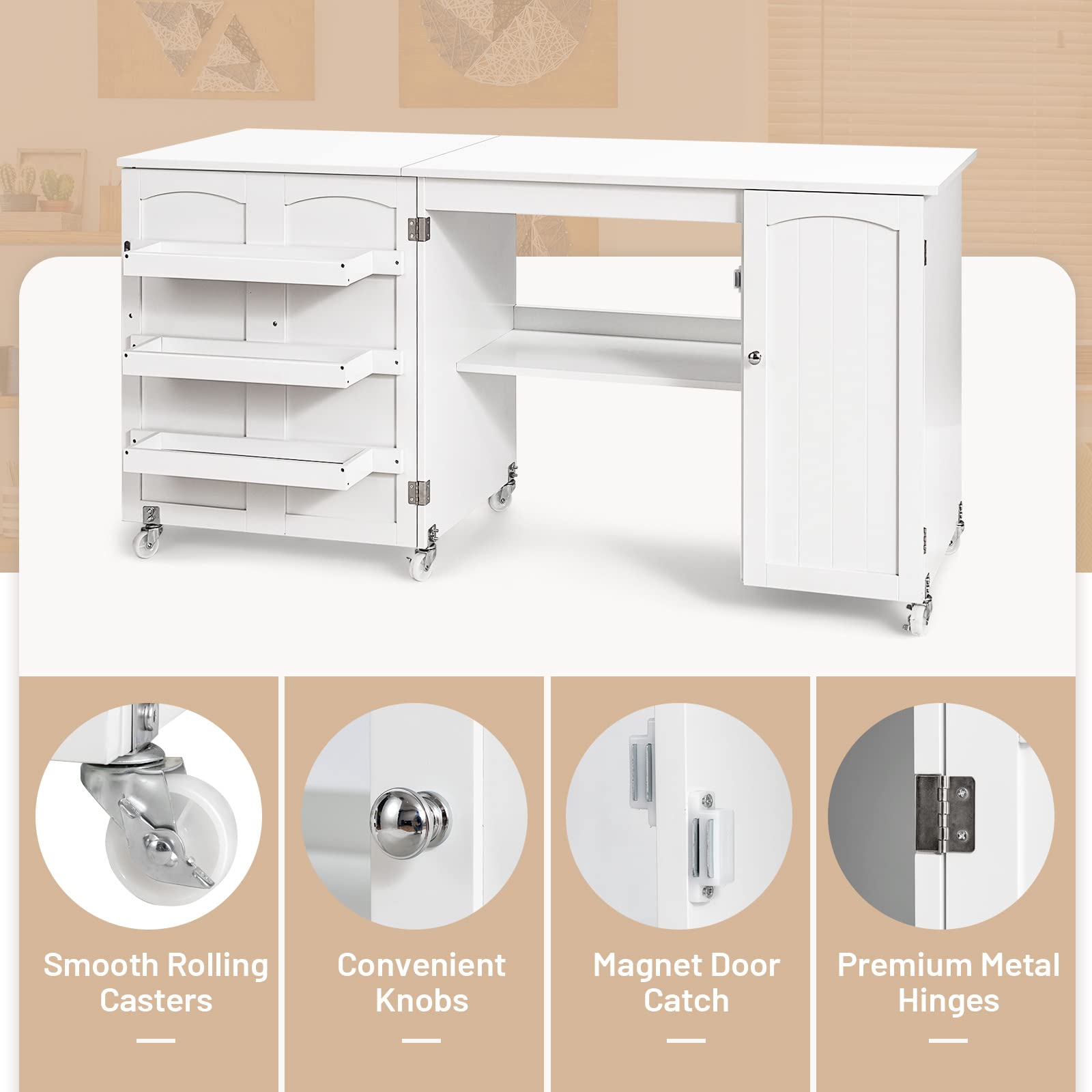 Mua Giantex Folding Sewing Craft Table, 3 Storage Bins, Side Cabinet ...