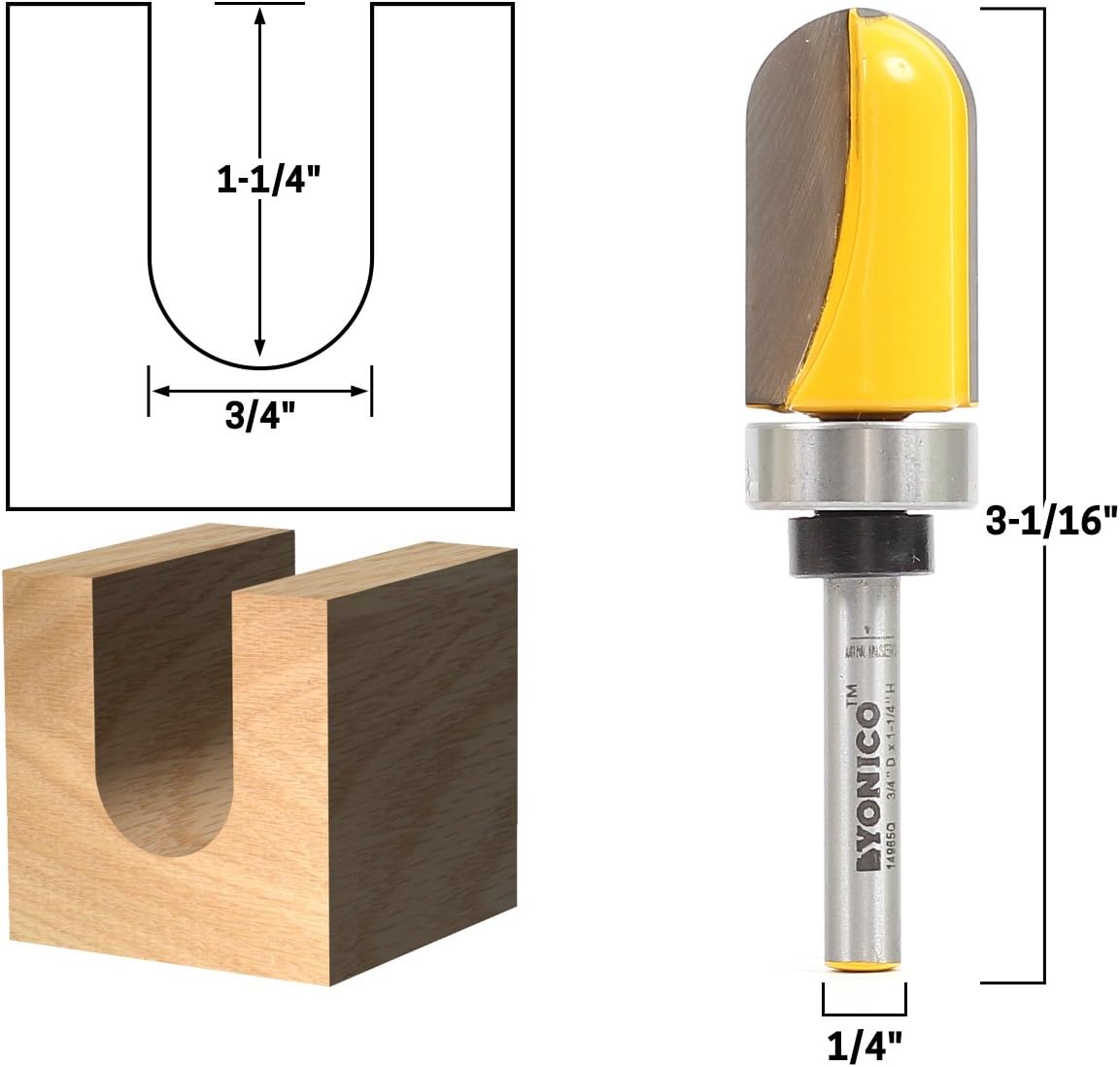 Yonico 14965q 3/4-Inch Diameter Core Box Template Router Bit 1/4-Inch ...