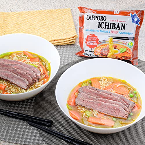 [SAPPORO ICHIBAN] Ramen Noodles, Beef Flavor, No. 1 Tasting Japanese Instant Noodles (3.5 Oz. x ...