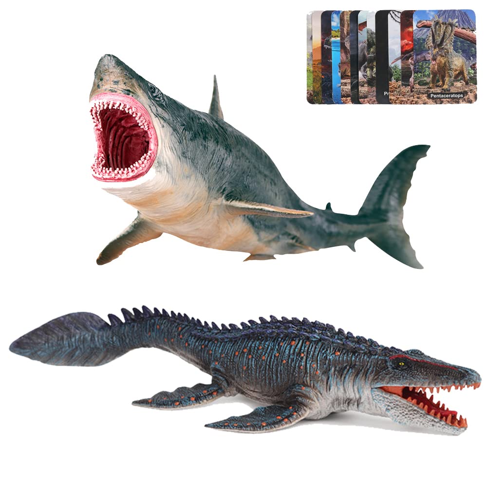 EOIVSH Megalodon & Mosasaurus Realistic Dinosaur Toys Set, Ocean Sea ...