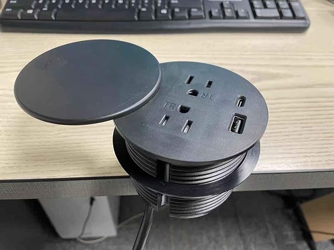 Desktop Power Grommet with USB C, Flush-Mount Power Grommet with Cover ...