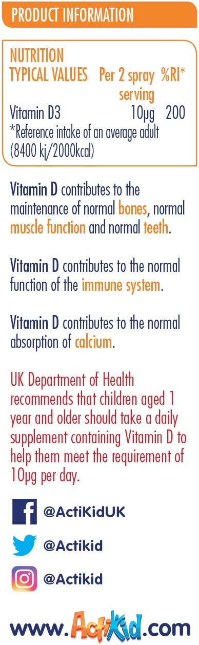 3X ActiKid Vitamin D3LICIOUS Oral Spray 30ml Orange Flavour | Sugar ...