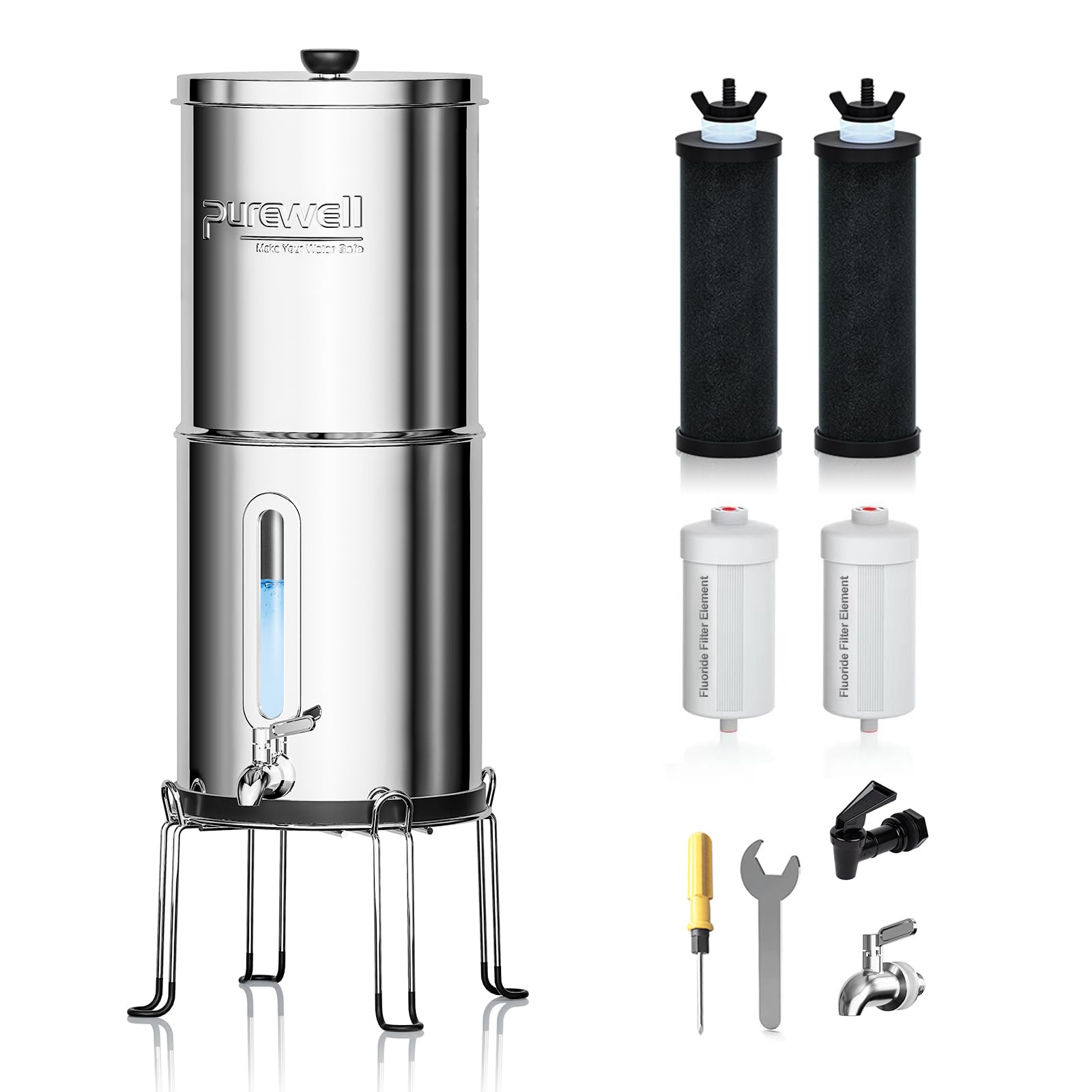 Purewell 2.25G Gravity Water Filter System with Water Level Window, 8 ...