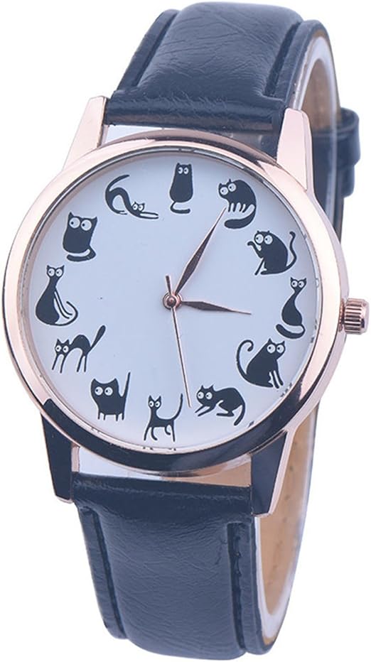 Womens Cat Quartz Watches Cute Cat Girl Analog Lady Wrist Watch Female ...