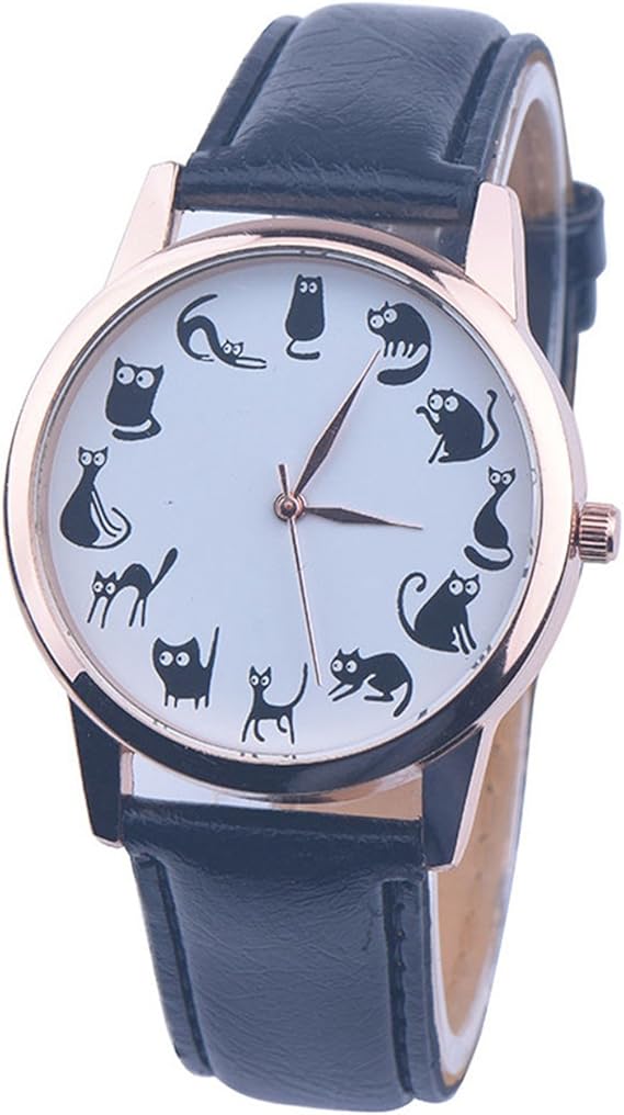 Womens Cat Quartz Watches Cute Cat Girl Analog Lady Wrist Watch Female ...