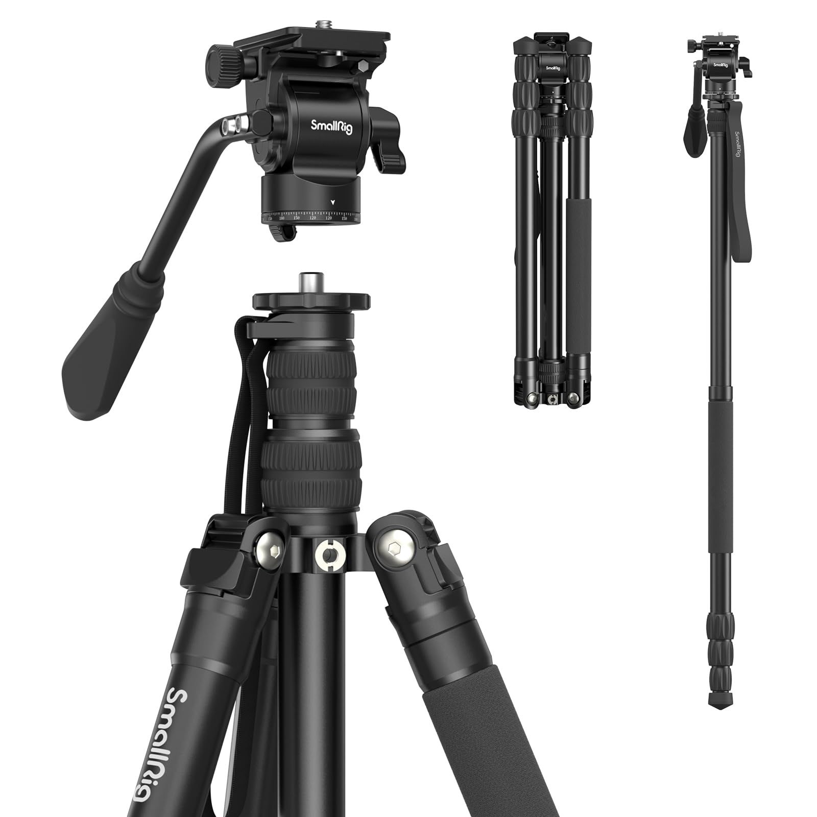 SmallRig CT180 Video Tripod, 72" Camera Tripod Monopod with Fluid Head ...
