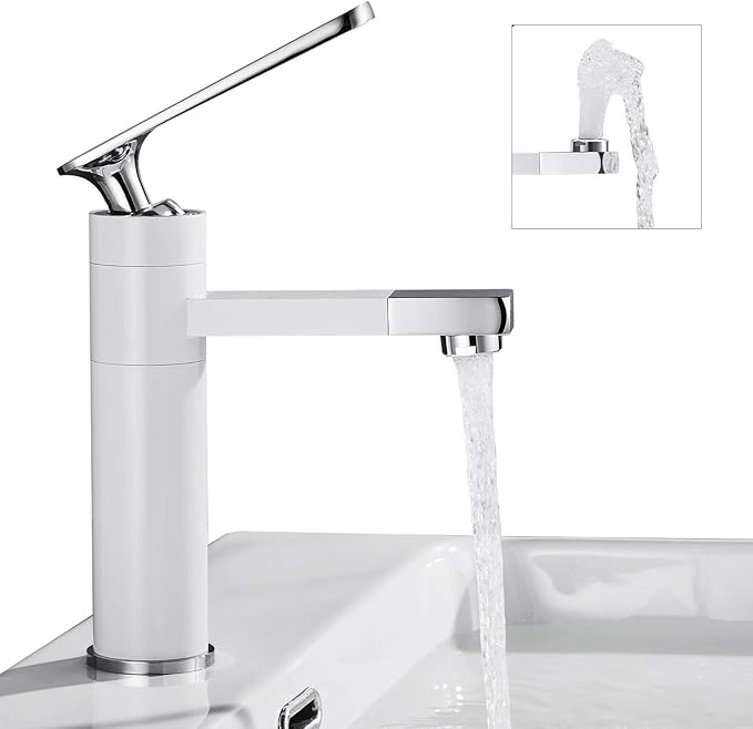 BONADE White Basin Mixer Taps 360° Swivel Bathroom Taps Elegant Single ...