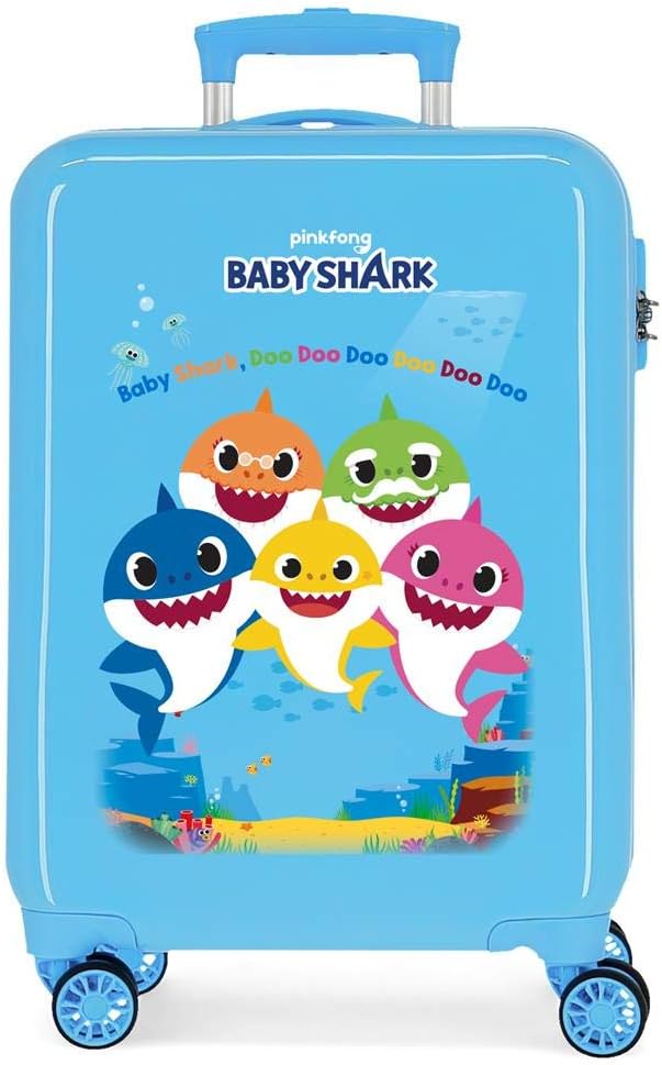 Baby Shark Shark Family Blue Cabin Suitcase 38 x 55 x 20 cm Rigid ABS ...