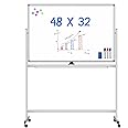 Large Rolling Whiteboard, 48" x 32" Double Sided Magnetic Mobile White ...