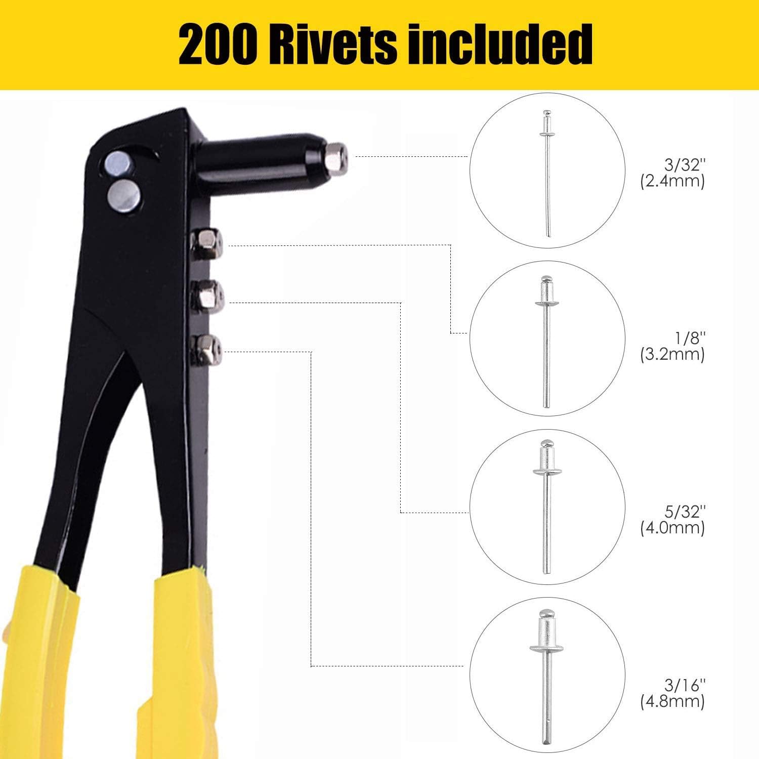 URGENEX Rivet Gun Hand Riveter with 200pcs Metal Rivets Heavy Duty ...
