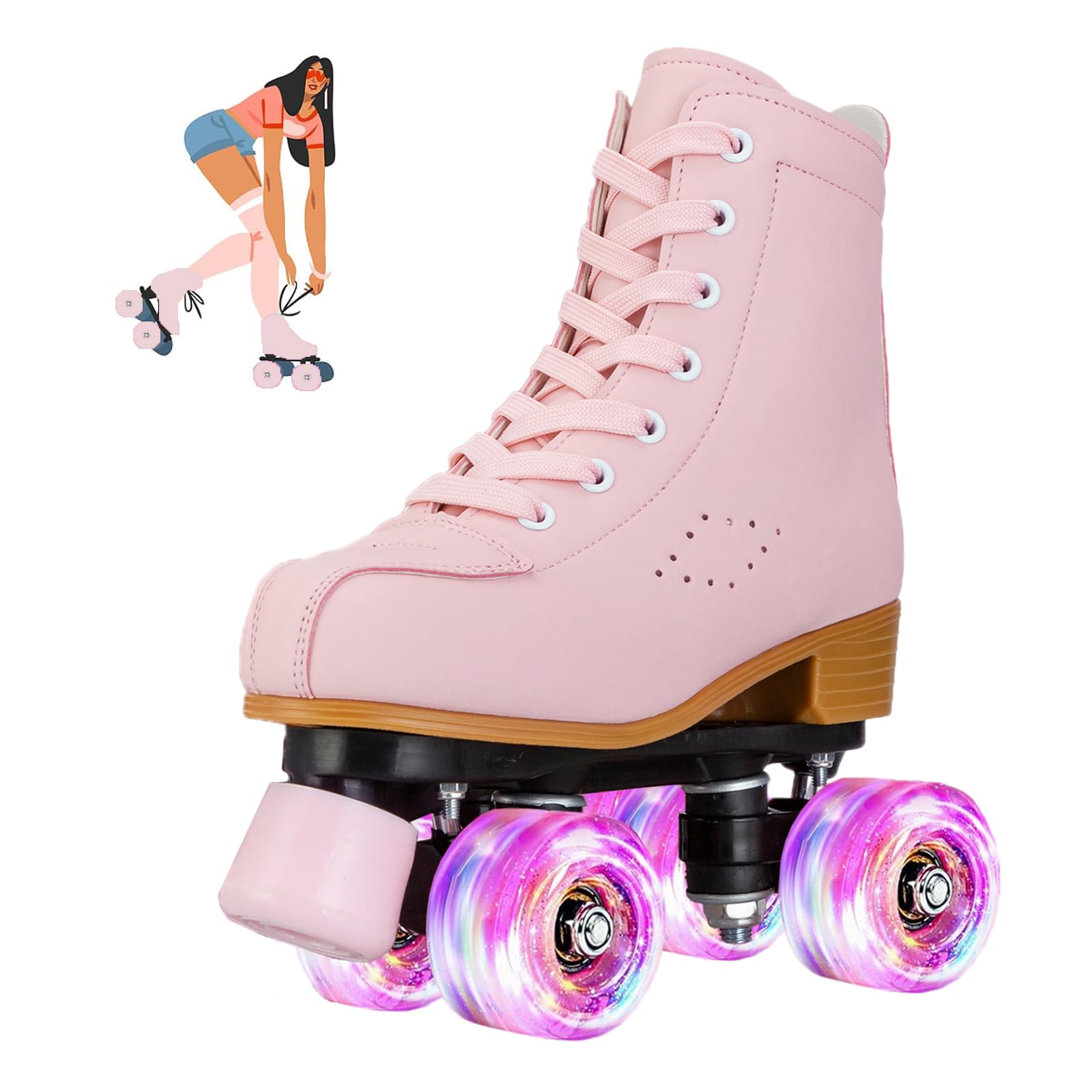 jessie Roller Skates for Girl and Women, PU Leather Light up Kids ...