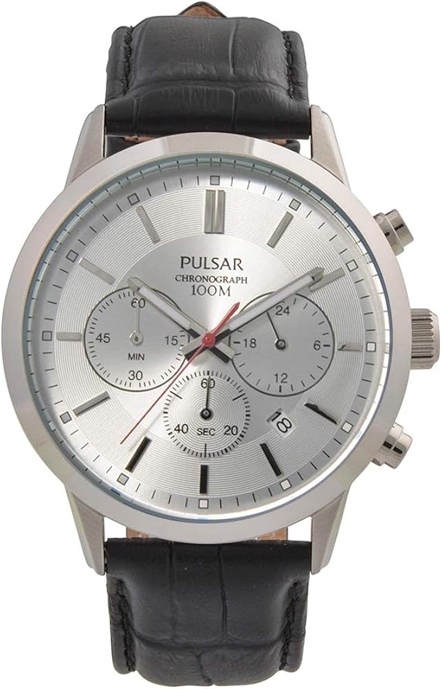 Pulsar Men Chronograph Black Leather Strap Wrist Watch Water Resistant ...