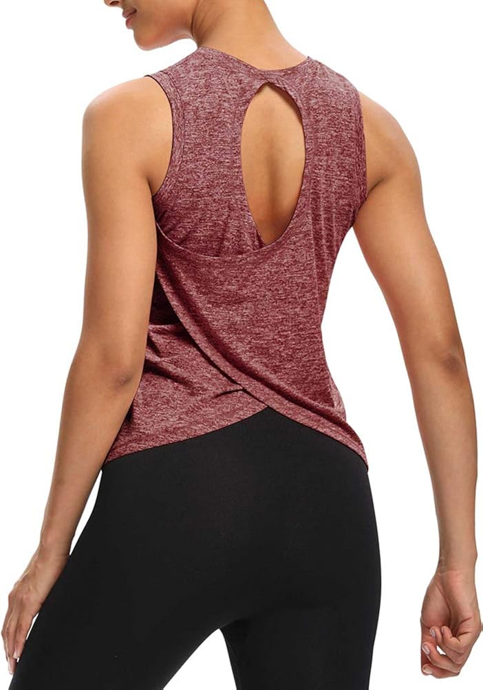 Bestisun Open Back Workout Wrap Tops Backless Yoga Shirts Exercise Gym ...