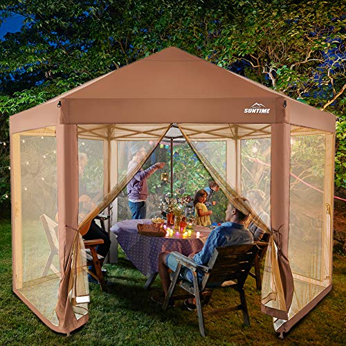 OUTDOOR LIVING SUNTIME Outdoor Patio Hexagon Gazebo, Pop Up Instant ...