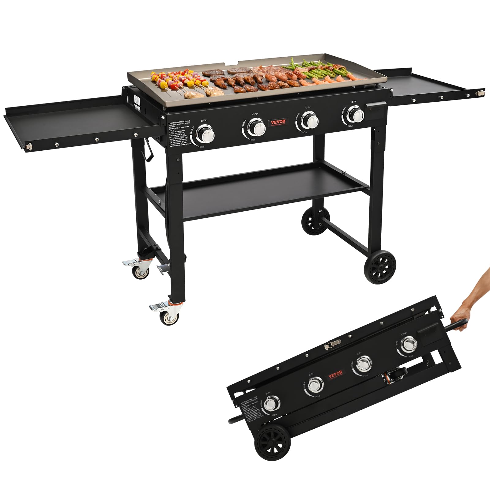 Propane Griddle on Cart, 36" Heavy Duty Manual Flat Top Griddle ...