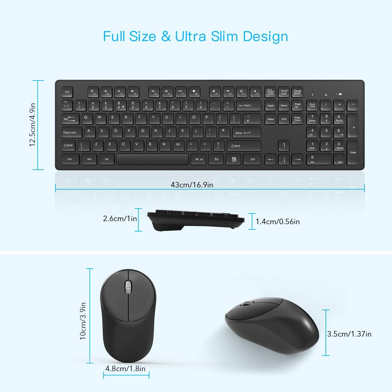 Wireless Keyboard Mouse Combo, WisFox 2.4GHz Slim Full-sized Advanced ...