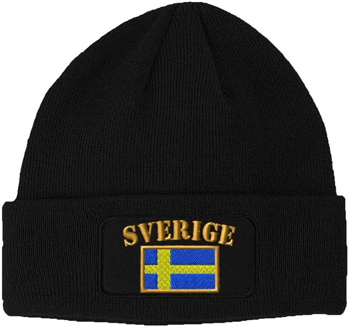 Patch Beanie for Men & Women Sweden Sverige Flag Embroidery Acrylic ...