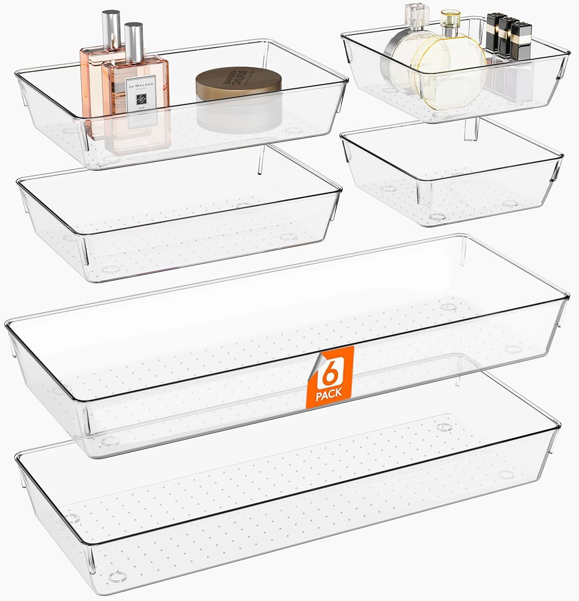 Large Clear Drawer Organizer Set, 3-Sizes Desk Drawer Organizers Trays ...