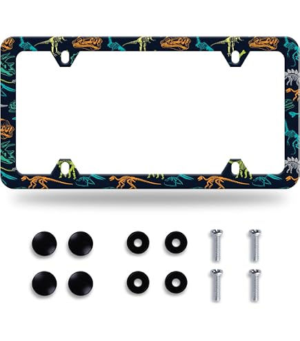 Skull Plates I Brake For Dinosaurs - Chrome Zinc Metal Car Tag Holder ...