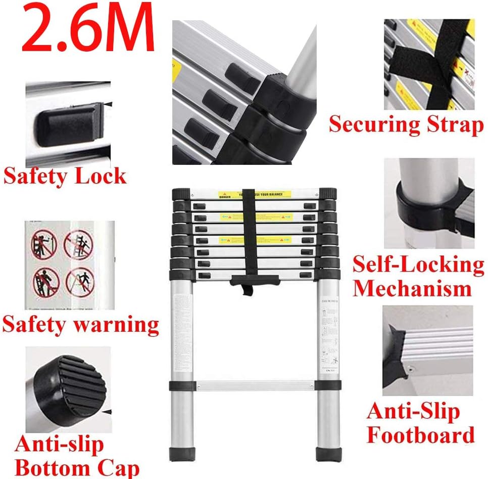 2.6M Telescopic Ladder, Aluminum Extension Foldable Telescopic Ladder ...