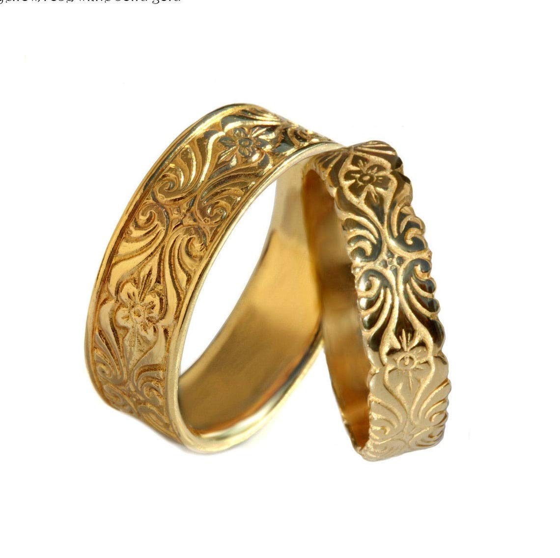 Amazon.com: 14k Solid gold wedding bands set his and her's Art deco ...