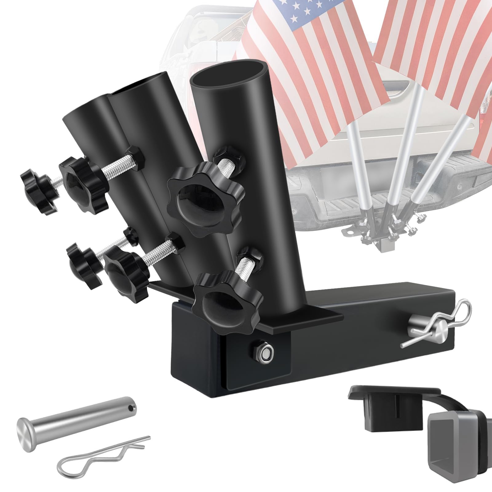 ROBLOCK Hitch Mount 3 Flag Pole-Holder with 2-Inch Hitch Cover for ...