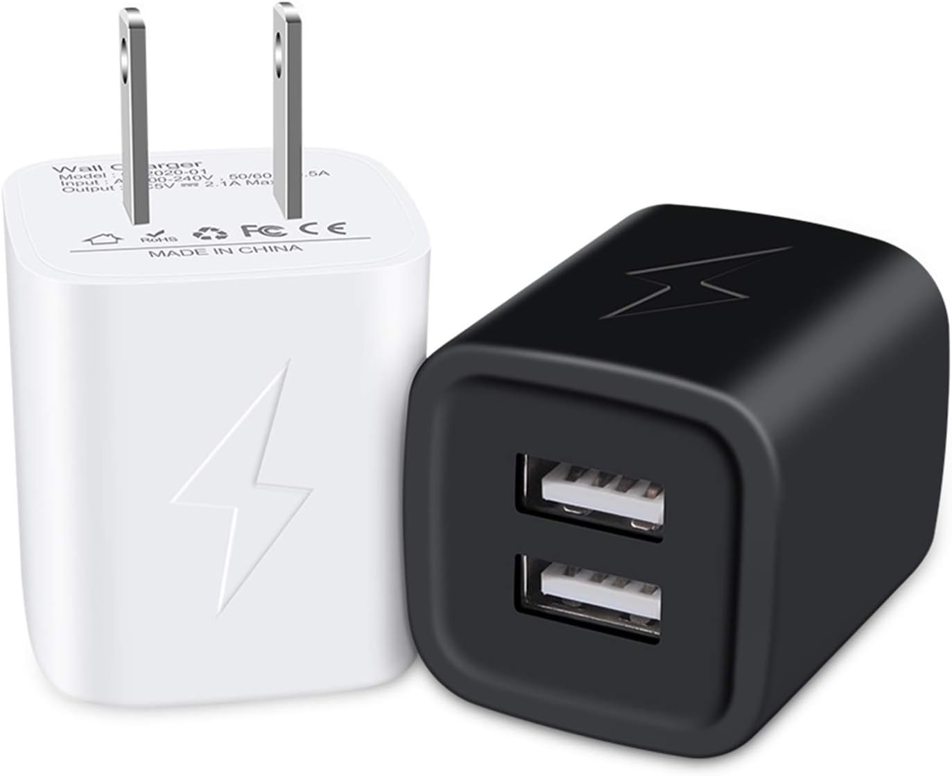 Amazon.com: USB Plug Adapter, 2 Pack 2.1A/5V Dual Port USB Wall Charger ...