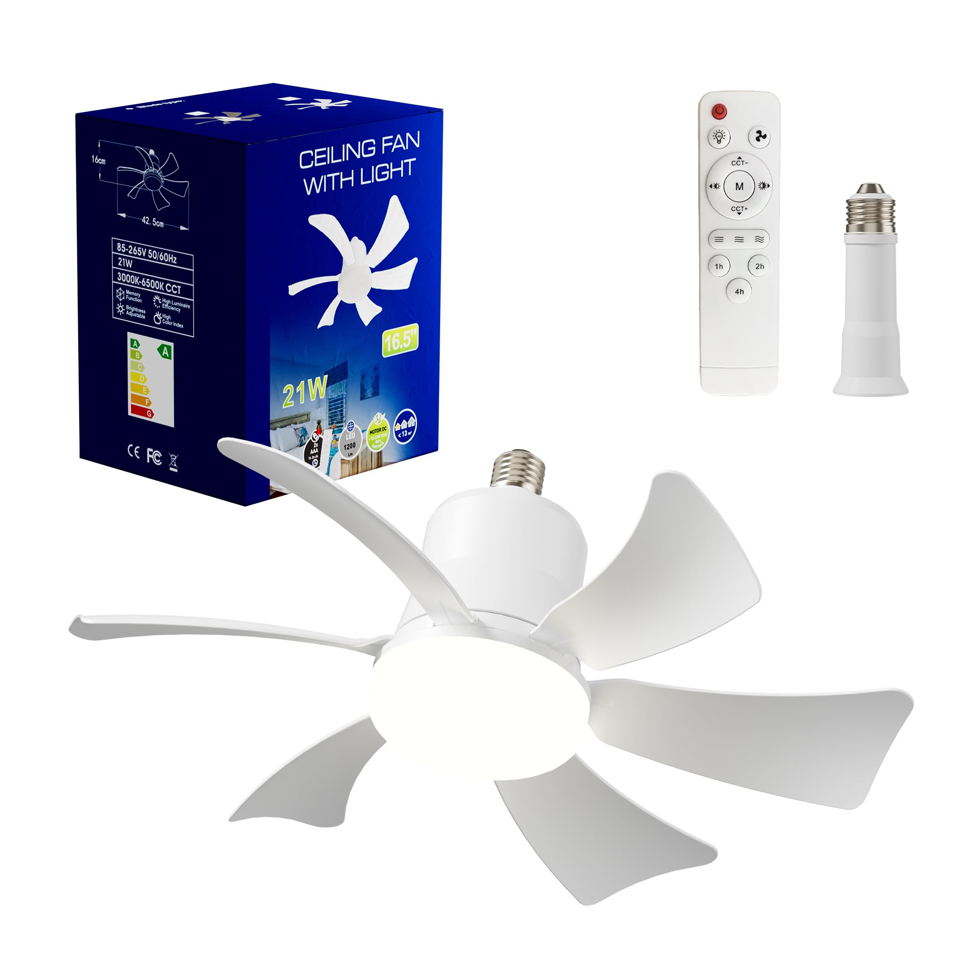 ULG Socket Fan Light, Ceiling Fans with Lights and Remote, 6-Blades ...