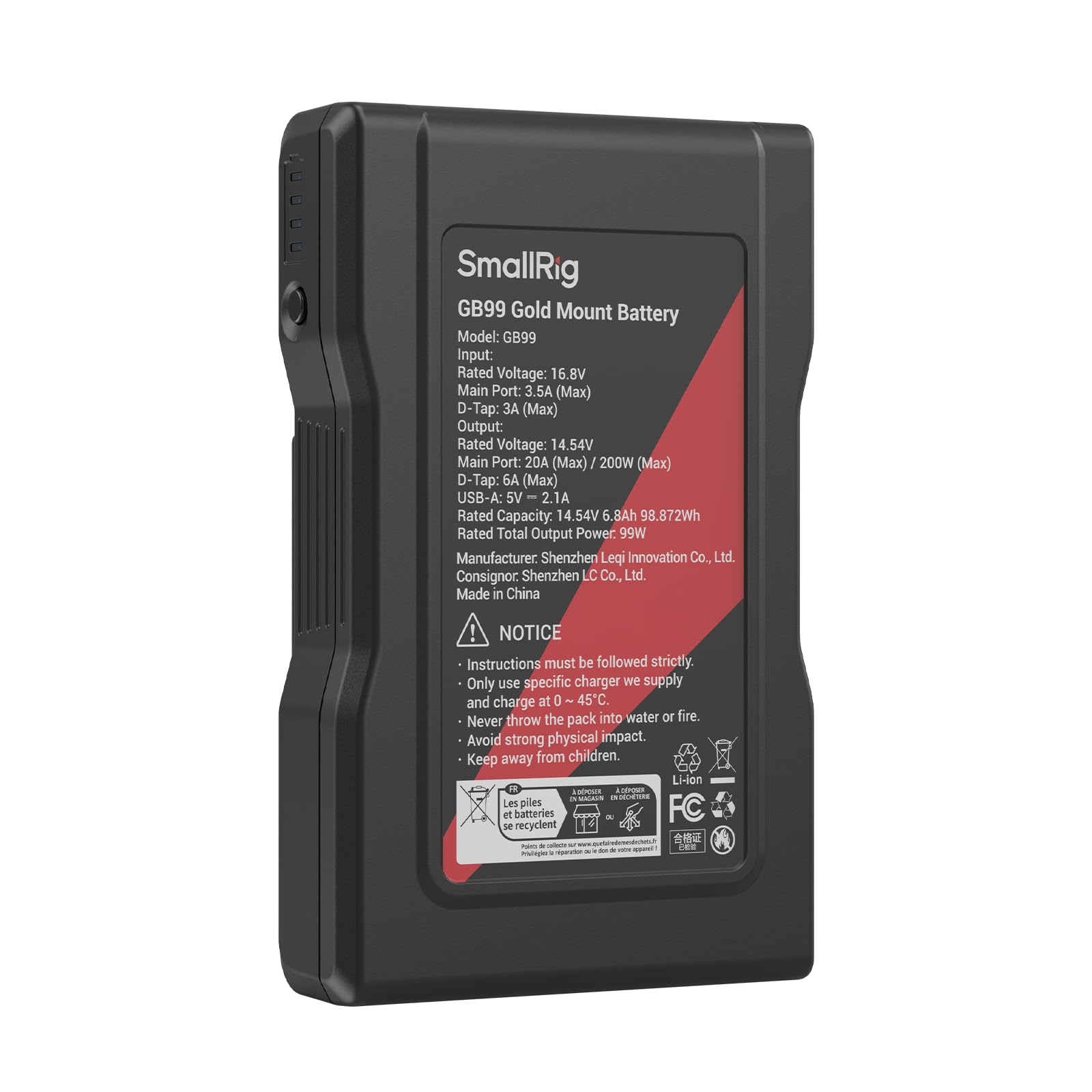 SMALLRIG Gold Mount Battery GB99, 99Wh / 6800mAh Gold Mount Battery ...