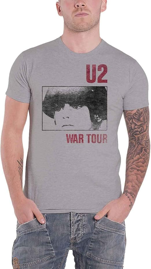 U2 T Shirt War Tour Band Logo New Official Mens Grey: Amazon.co.uk ...