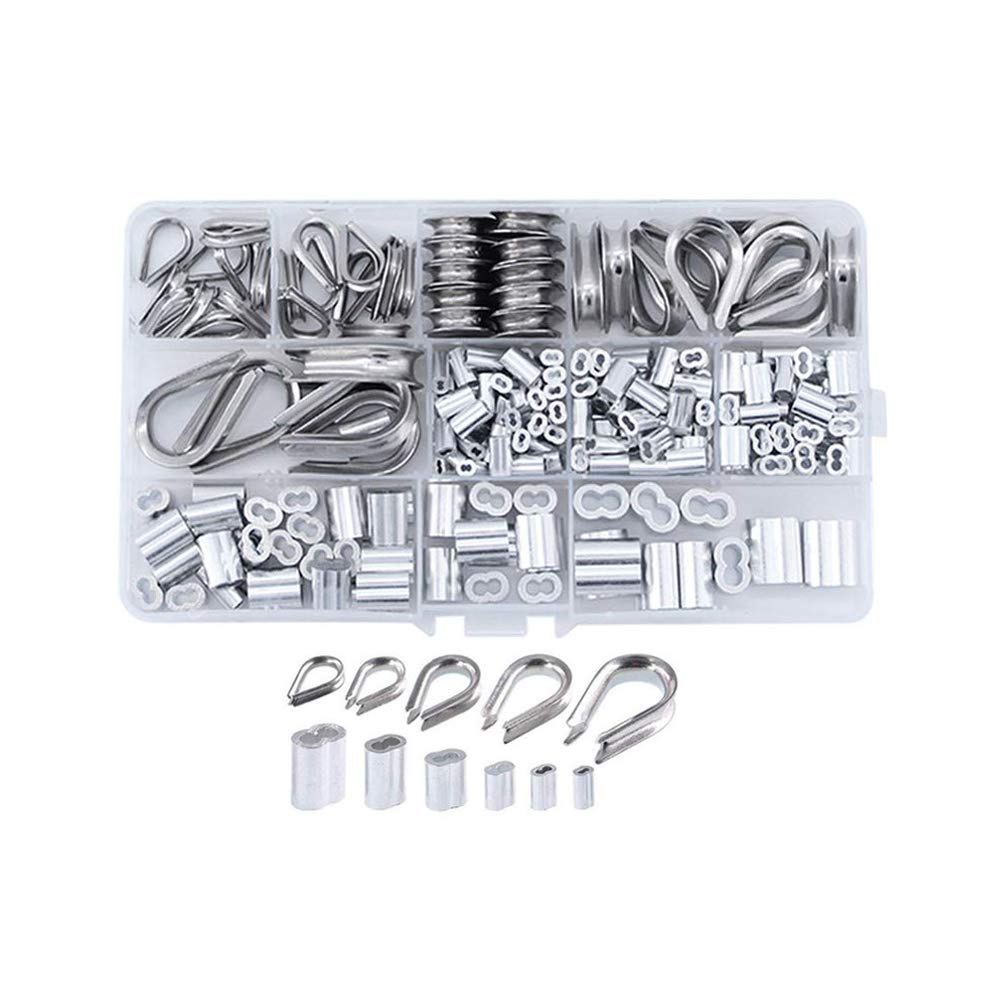 Yuhtech 265 Pcs Aluminum Double Ferrules Sleeves Crimping Loop Sleeve ...