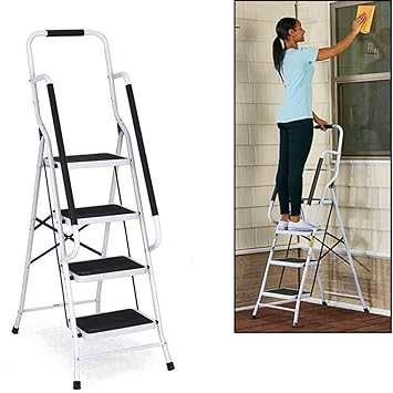 Trittleiter 4 Stufen mit handlauf und Rutschfester Stufen, Stahl ...
